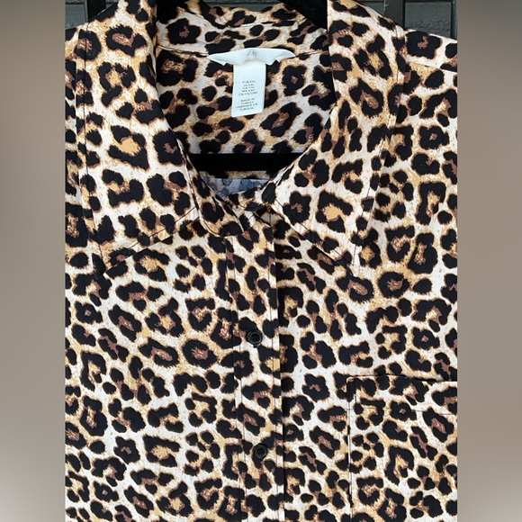 H&M | Tops | Hm Leopard Print Oversized Button Up Tunic Top Xxl | Poshmark